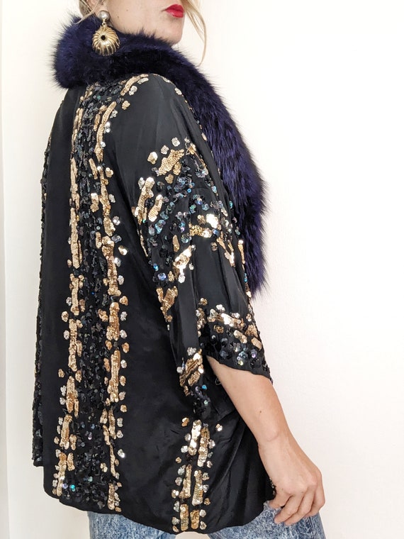 Sequin Silk Duster // 90s Argenti Jacket // Vintage P… - Gem