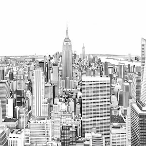 New York City Skyline Clipart Bundle: Manhattan Line Art (PNG, JPG, PDF ...