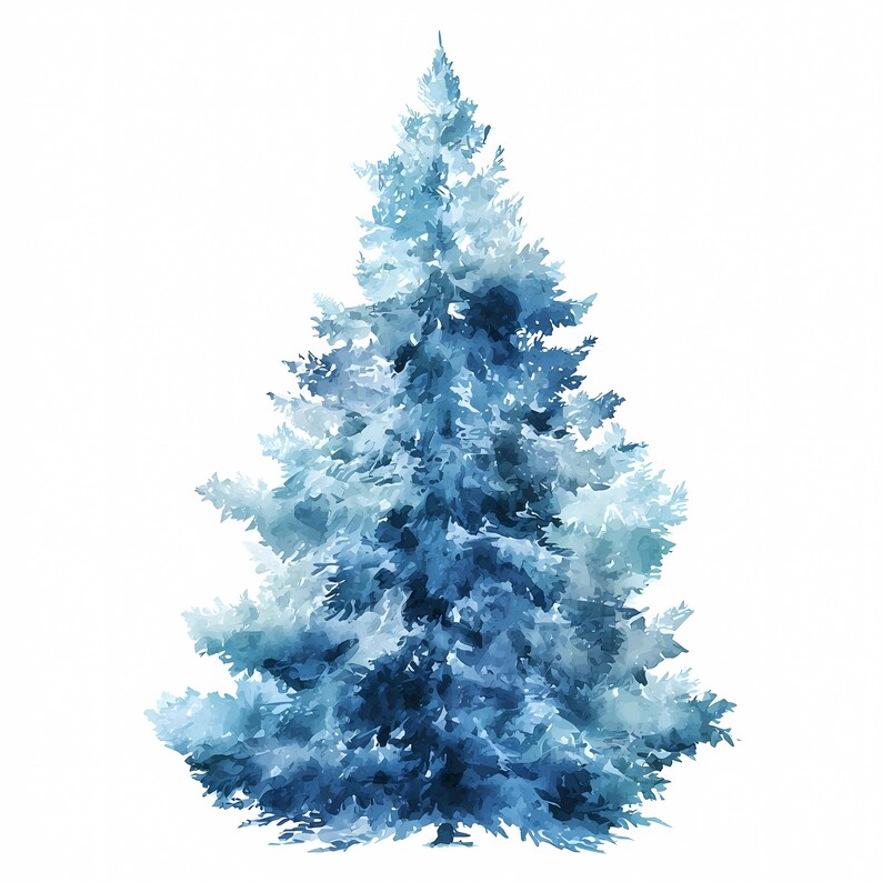 Watercolor Blue Christmas Tree Clipart Bundle: Holiday PNG JPG Art - Etsy