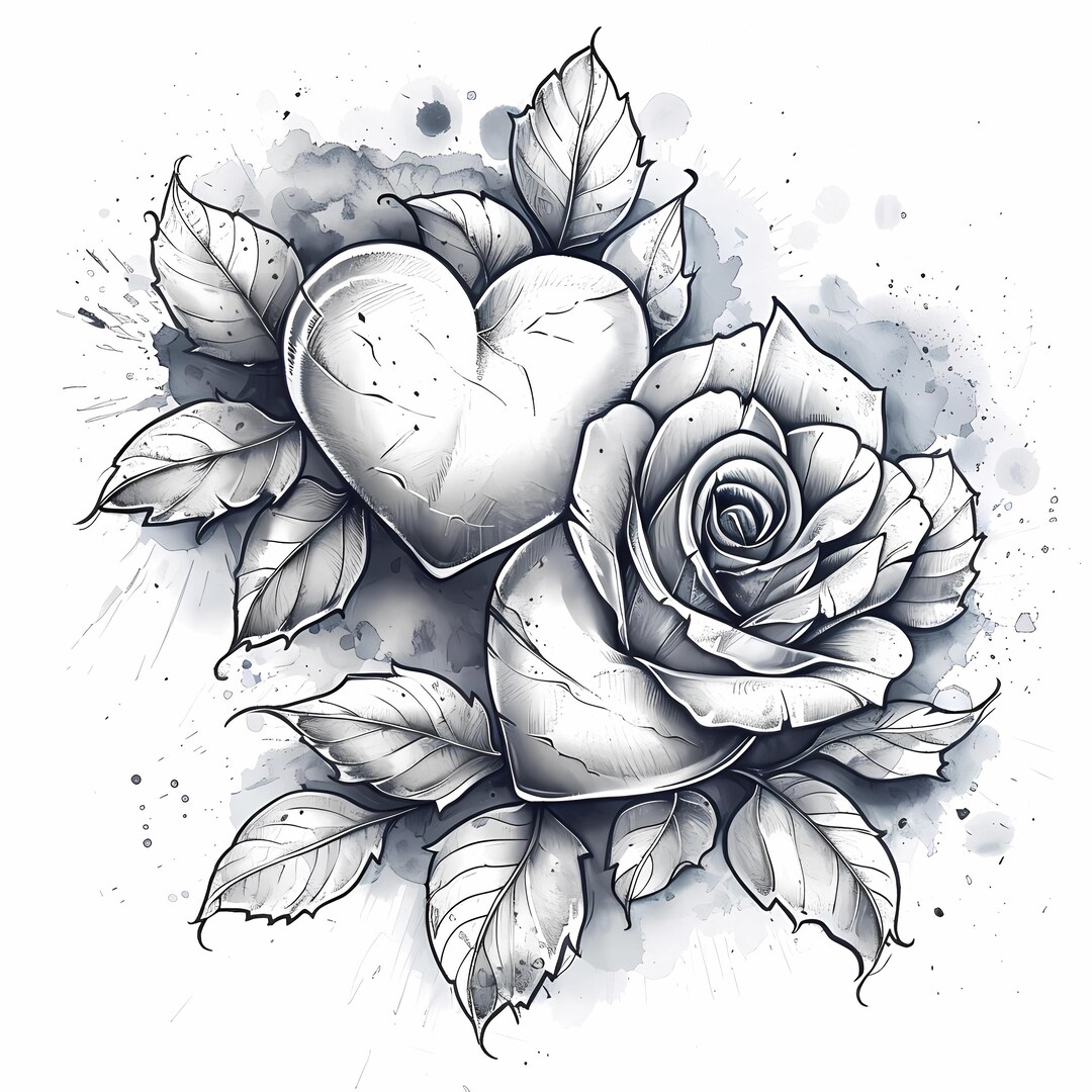Romantic Heart and Rose Coloring Pages Bundle Set of 10 | Tattoo Style ...