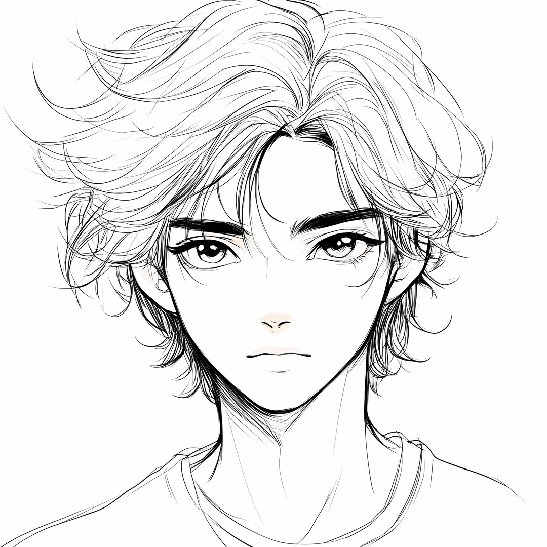 Boy Line Art Clipart Bundle, Boy Face Simple Line PNG, Masculine ...