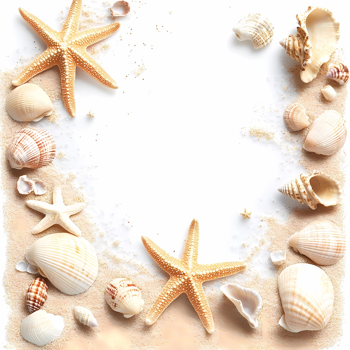 Seashell Starfish Coastal Frame Clipart, Summer Beach PNG Bundle - Etsy