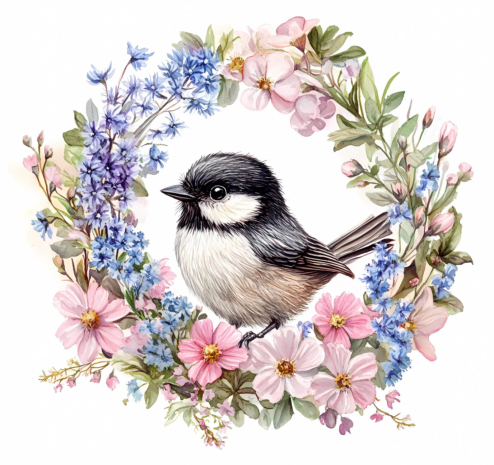 Spring Wreath Bird Image Clipart Set of 8 | Spring Flower With Birds ...