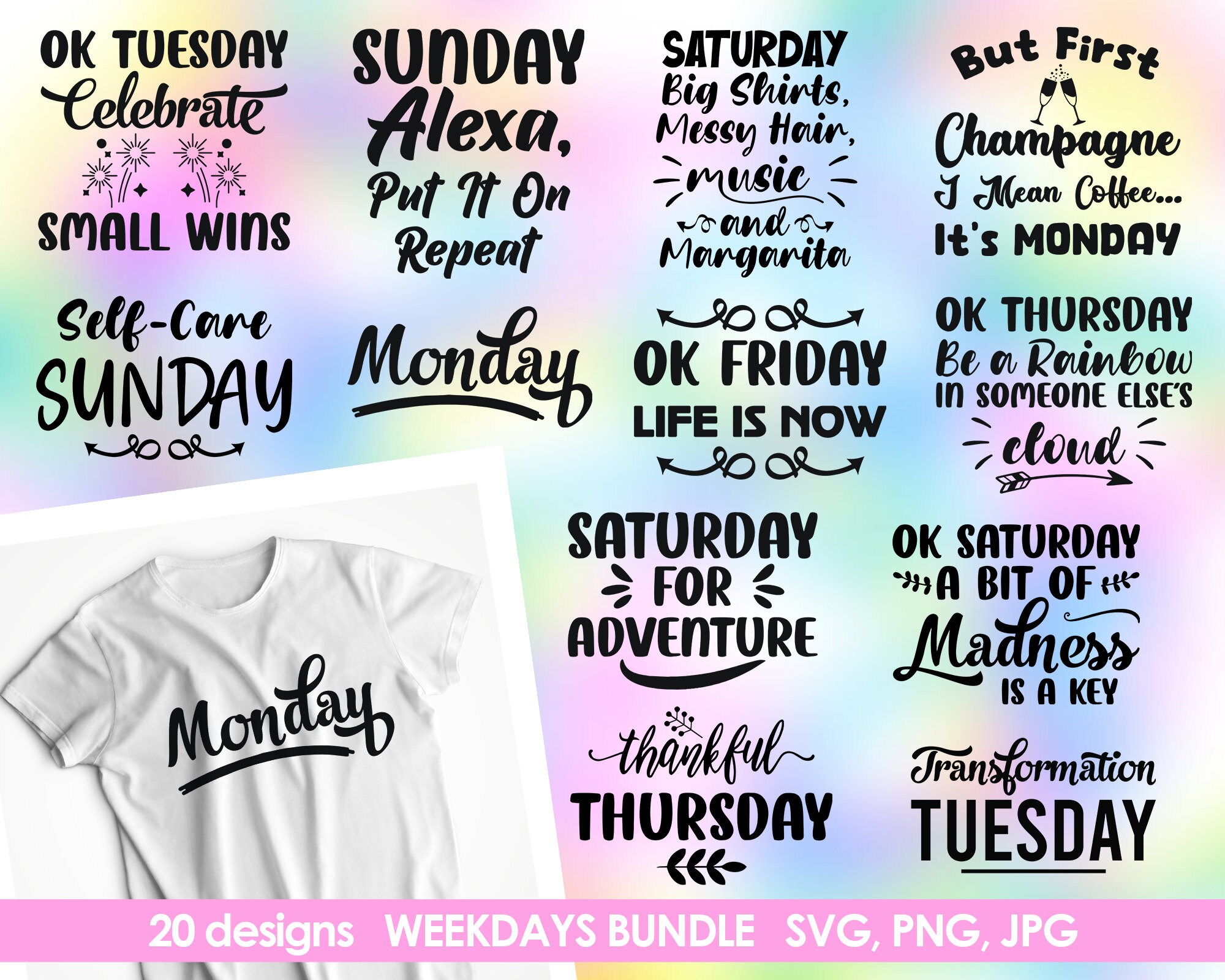7 Days of the Week SVG Bundle, Weekdays Hustle Quote SVG, Monday to ...