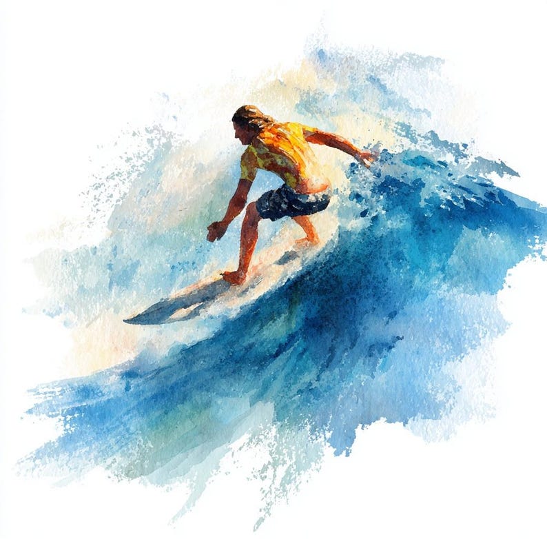 Watercolor Surfing Clipart Bundle: Tropical Beach Art (PNG JPG Digital ...