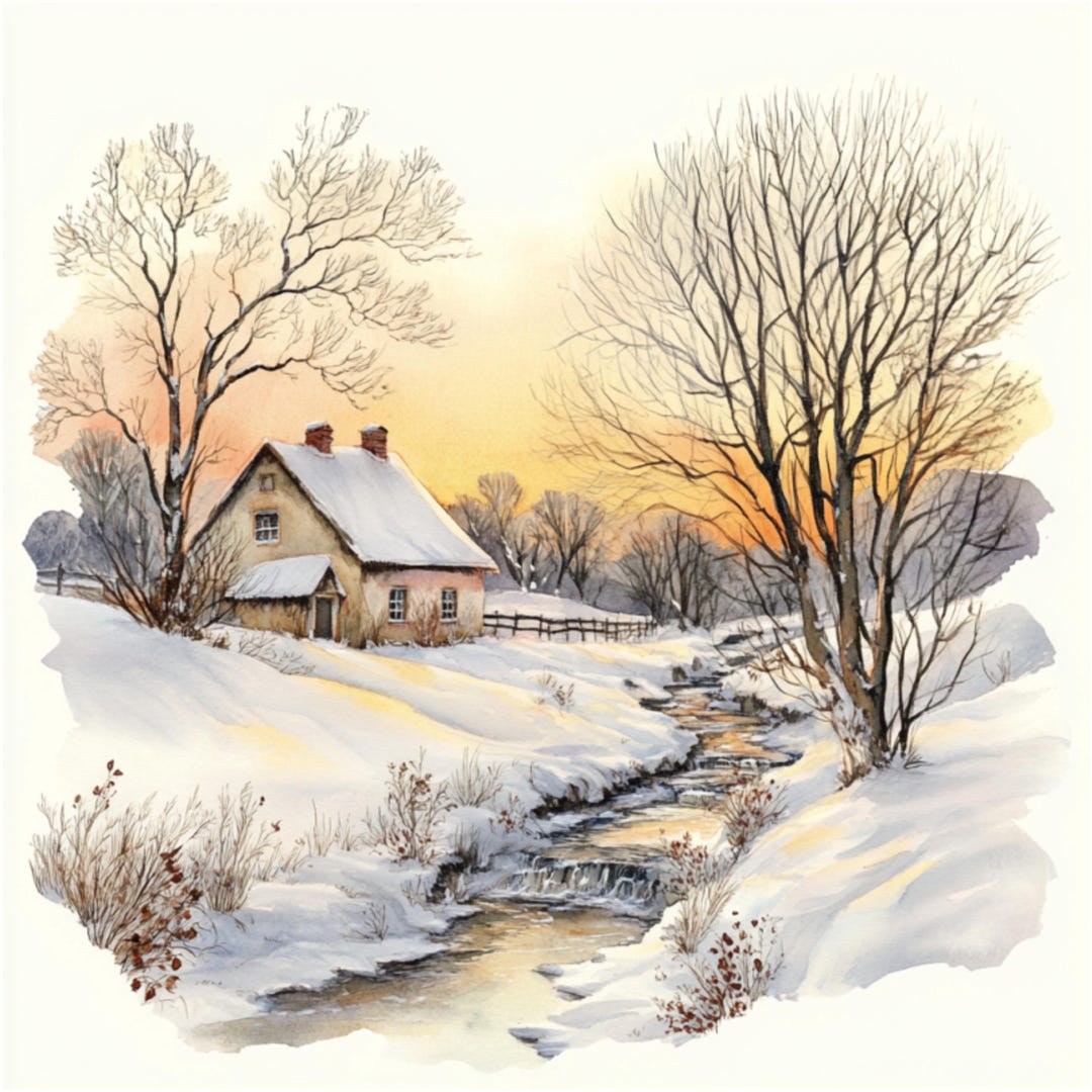 Watercolor Winter Countryside Clipart: English Landscape (PNG) - Etsy