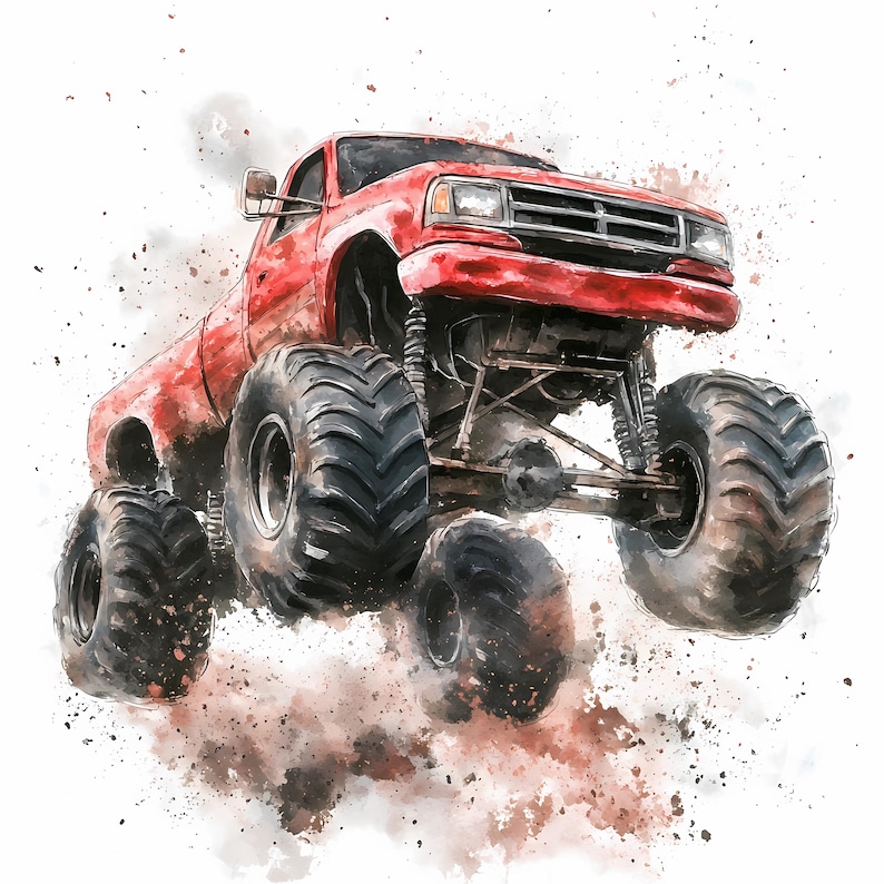 Watercolor Monster Truck Clipart Bundle: Offroad Vehicle Art (digital ...