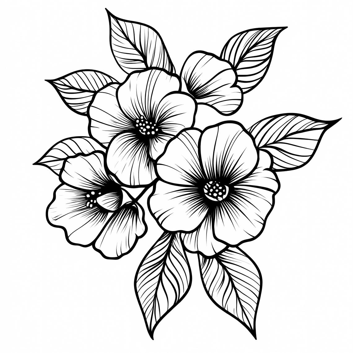 Floral Stem Clipart Bundle, Black and White Flower Line Art, Floral ...