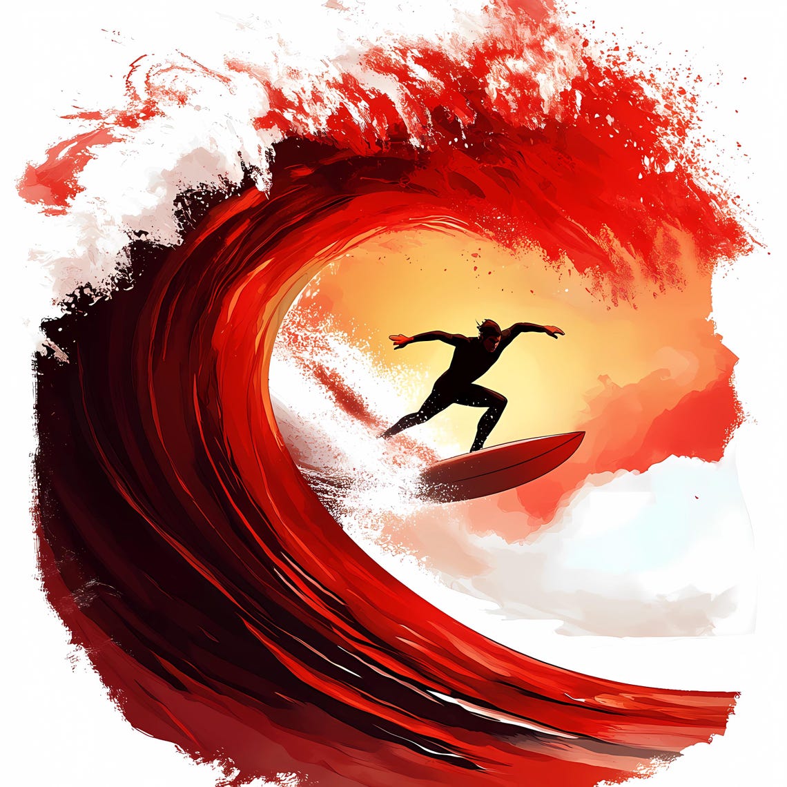 Watercolor Surfer Clipart Bundle: Ocean Waves, Paper Craft (digital ...