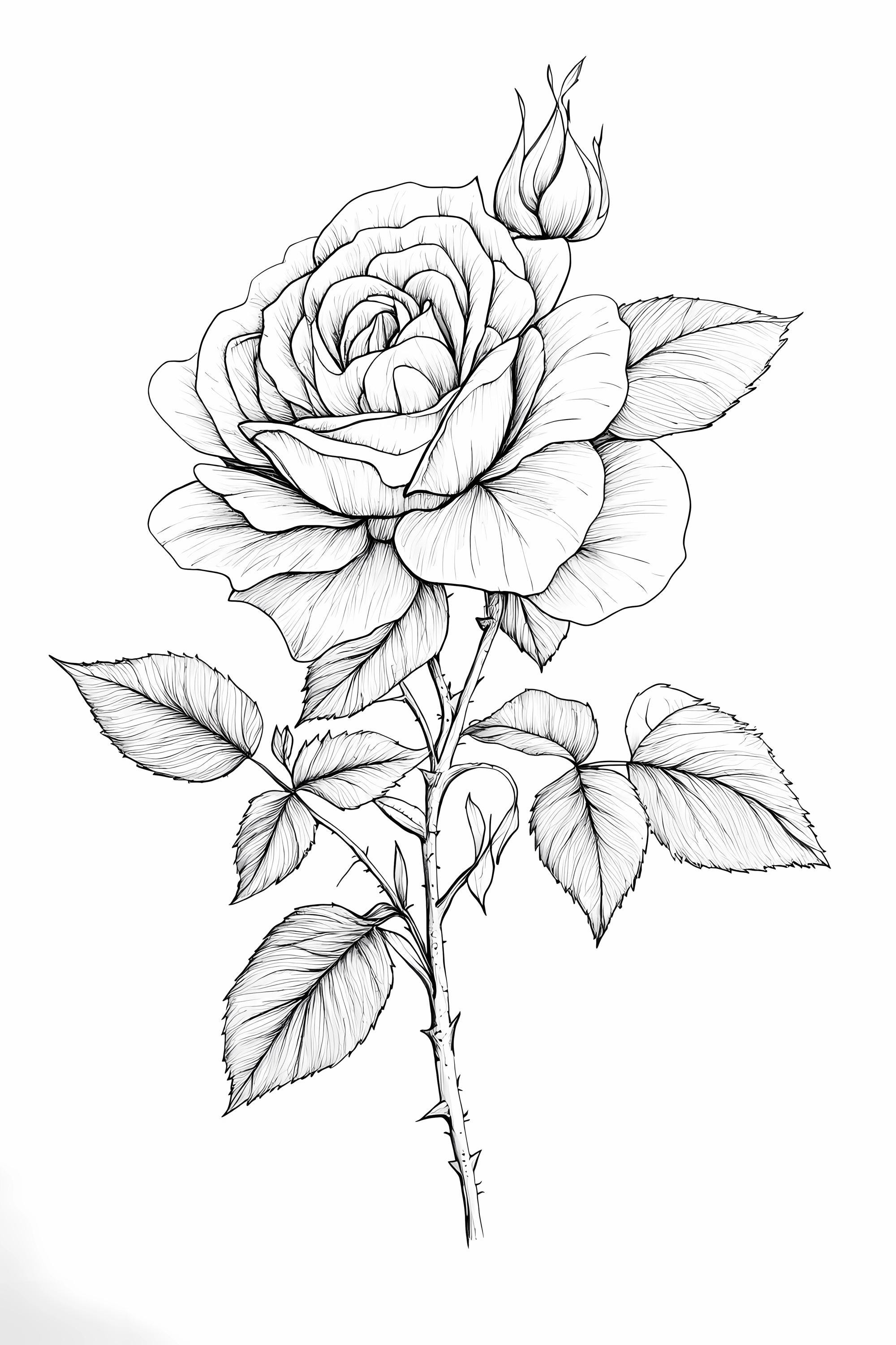 Rose Fine Line Artwork Clipart, Garden Rose Pngs, Botanical Pencil Hand ...