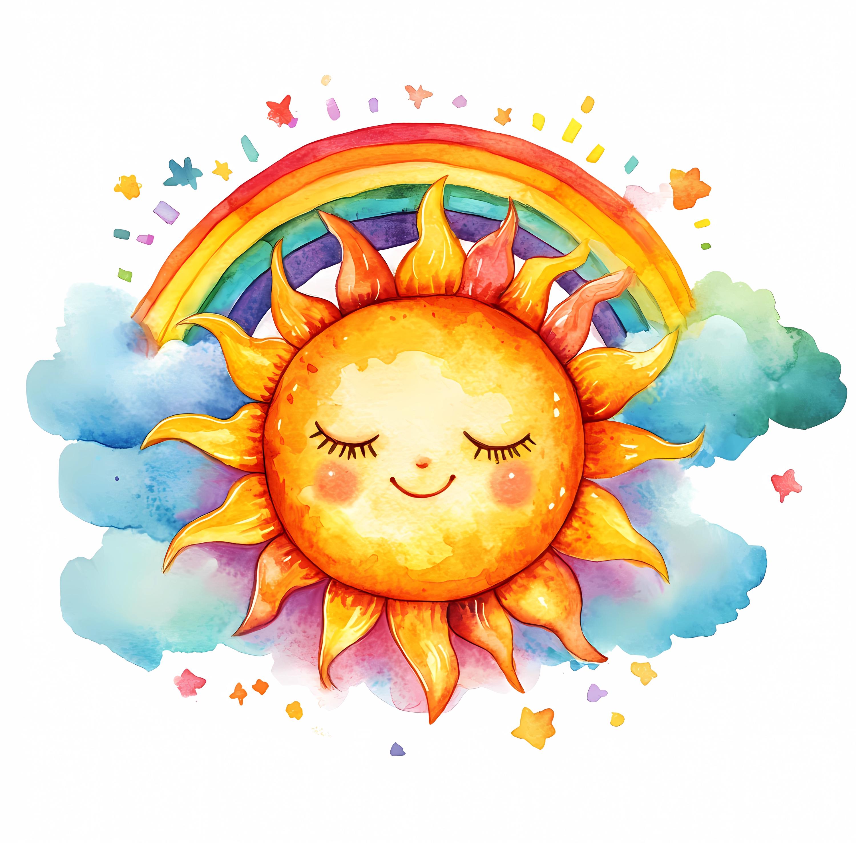 8 Sun and Rainbow Clipart, Nursery Rainbow, Printable Watercolor ...