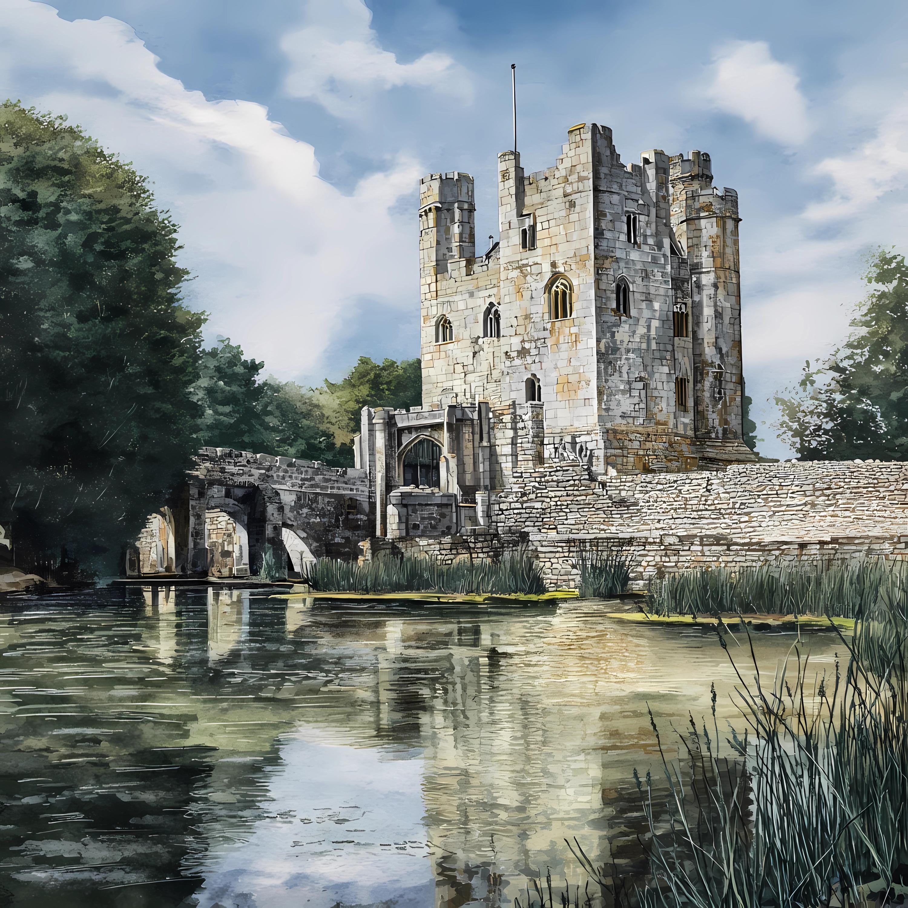 Medieval Stone Castle Watercolor Illustration Bundle - Etsy