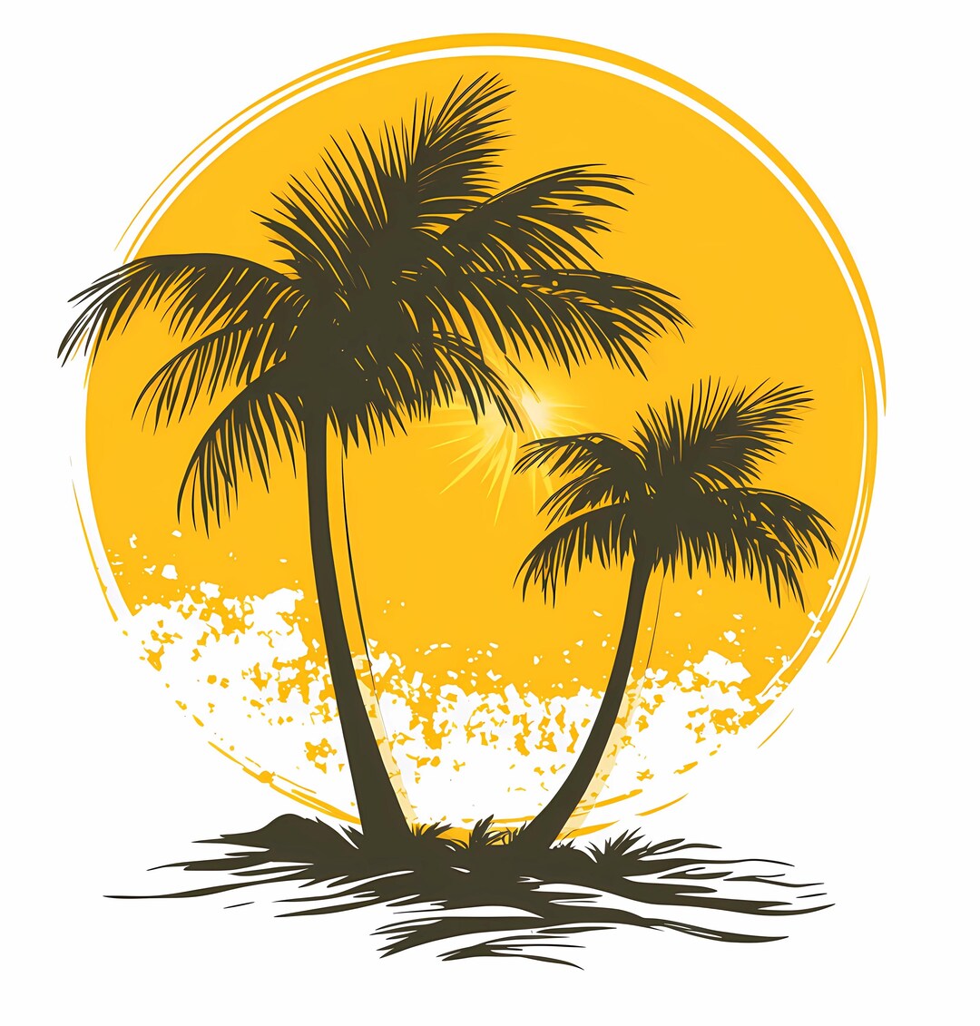 Set of 10 Retro Beach Sunset Clipart, Palms Clipart, Beach Palm Trees ...