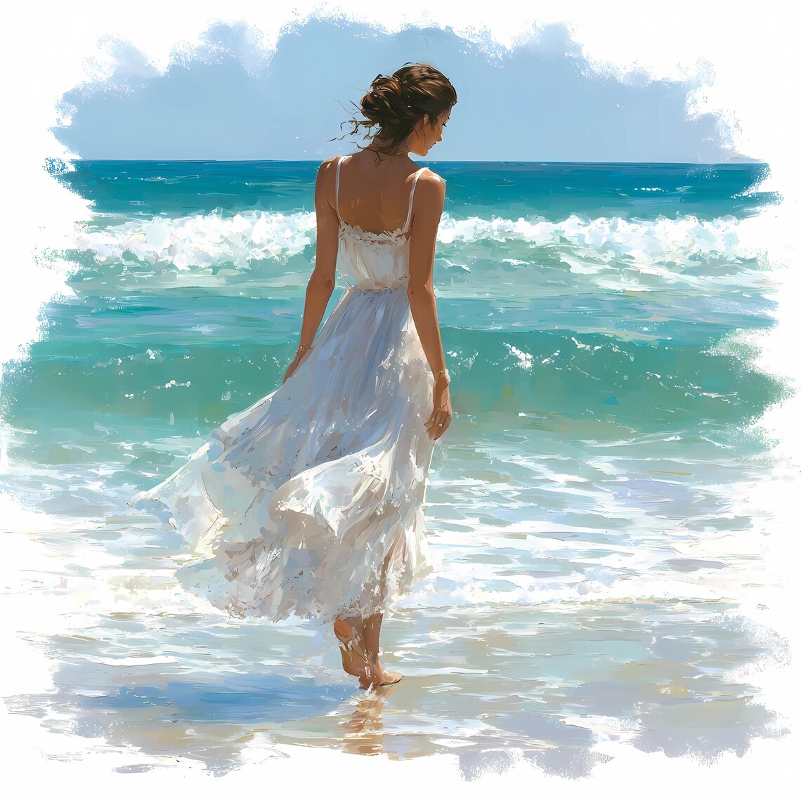 Watercolor Beach Women Clipart Bundle: Elegant Summer Fashion (PNG ...