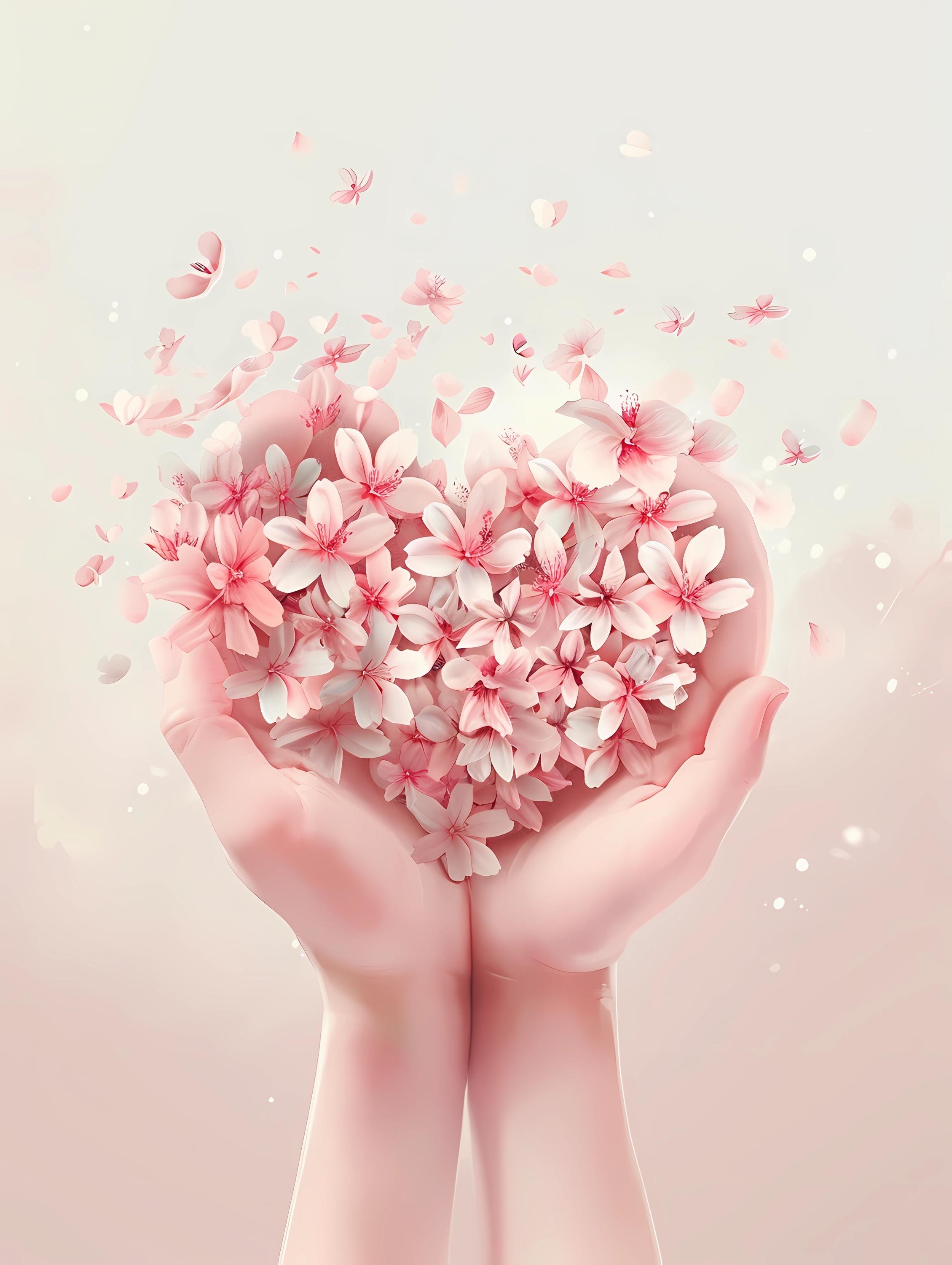 Floral Heart Hands Clipart: Watercolor Illustration PNG Set (digital ...