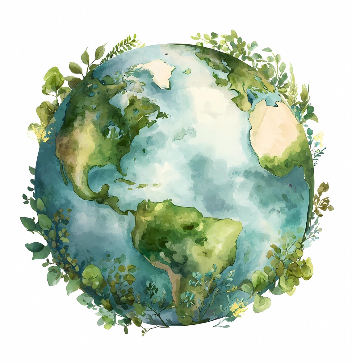 Watercolor Earth Day Globe Clipart: Eco Planet PNG JPG Bundle - Etsy
