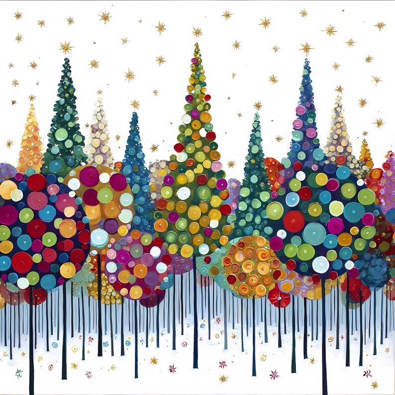 Modern Watercolor Christmas Trees Clipart Set Colorful Holiday Art ...