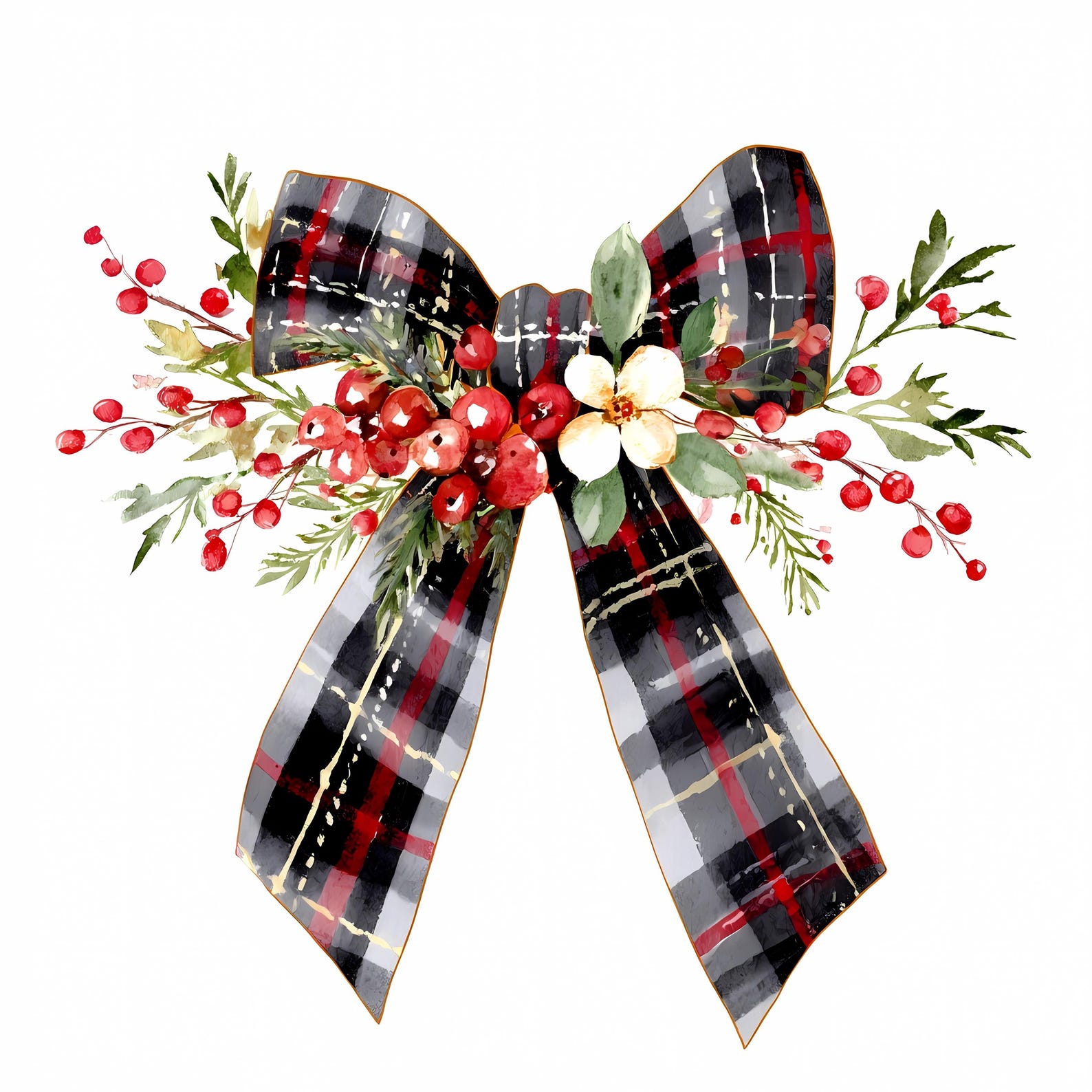 Christmas Plaid Clipart Bundle Watercolor Ornaments Gifts PNG Holiday ...