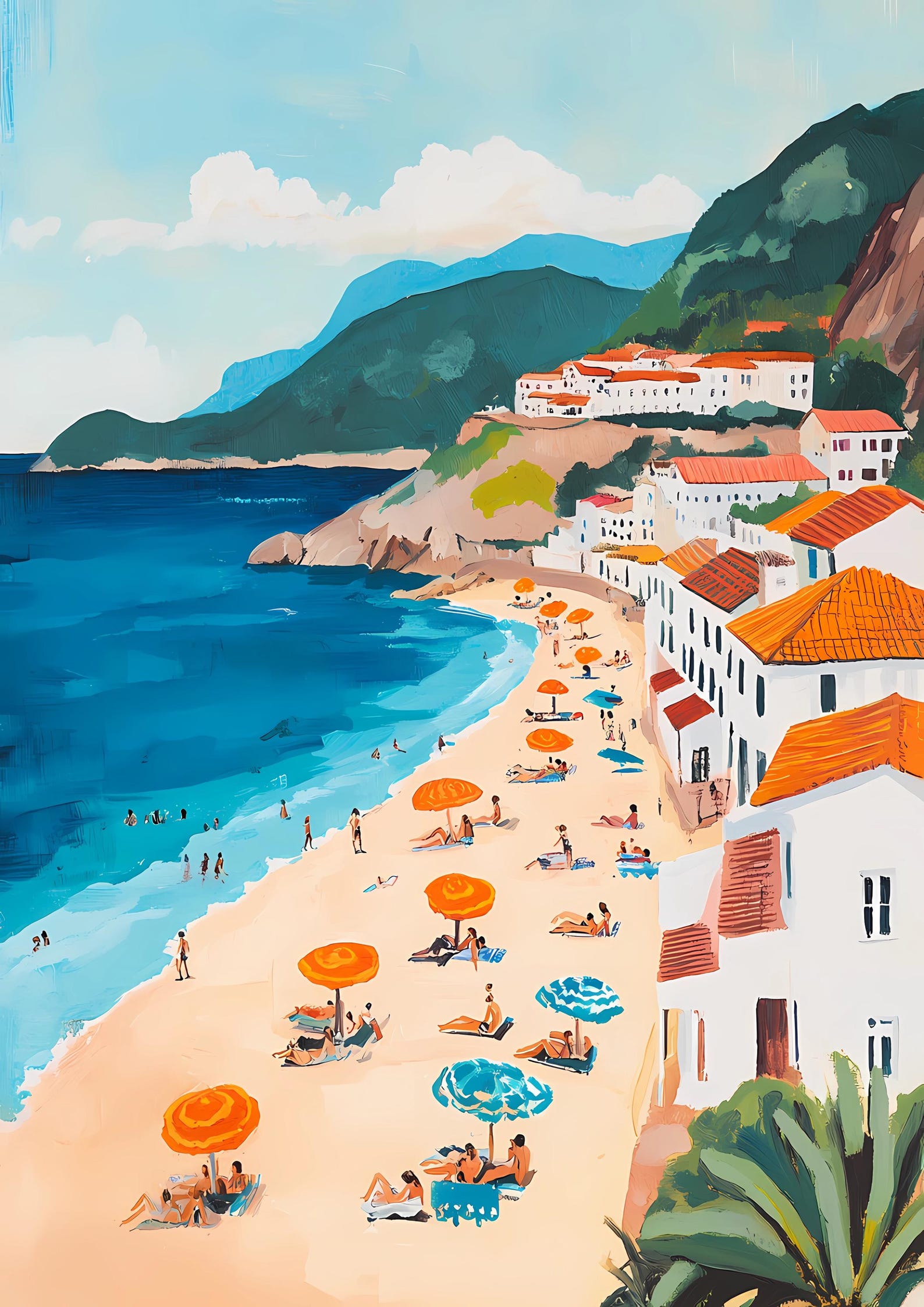 Ocean Town Watercolor Clipart Bundle: Coastal Houses, Beach (commercial ...