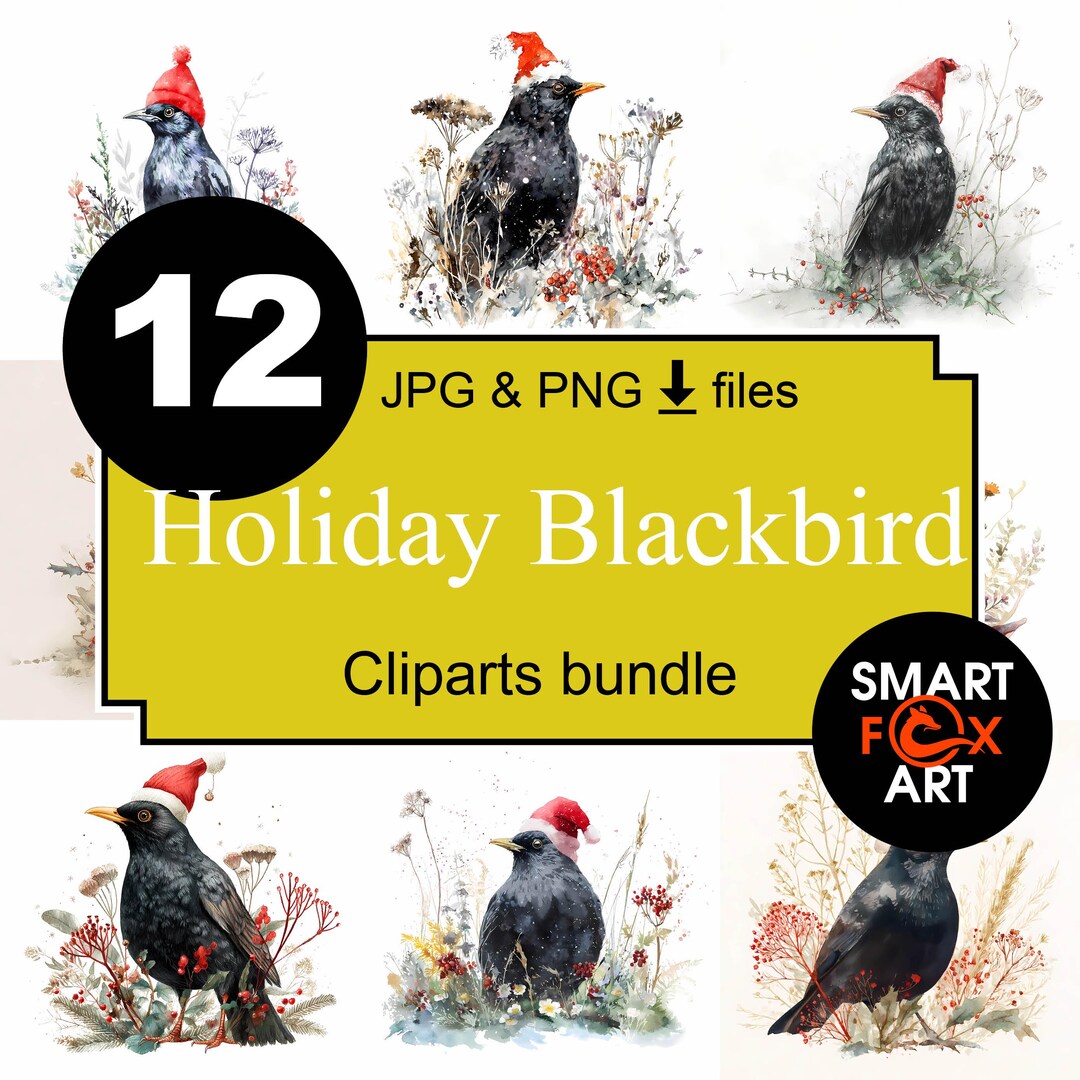 Christmas Blackbird Clipart Bundle Set of 12 ,digital Download - Etsy