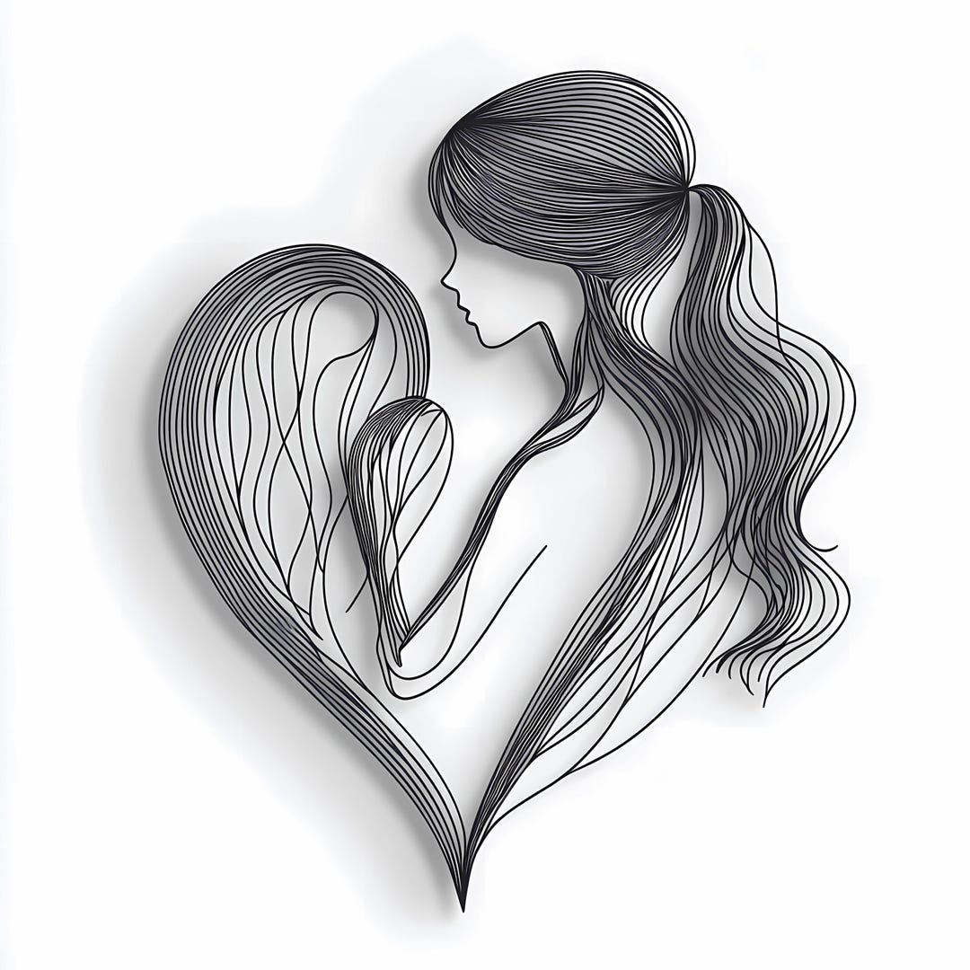 Abstract Woman Heart Line Art PNG, Minimalist Female Silhouette Clipart ...