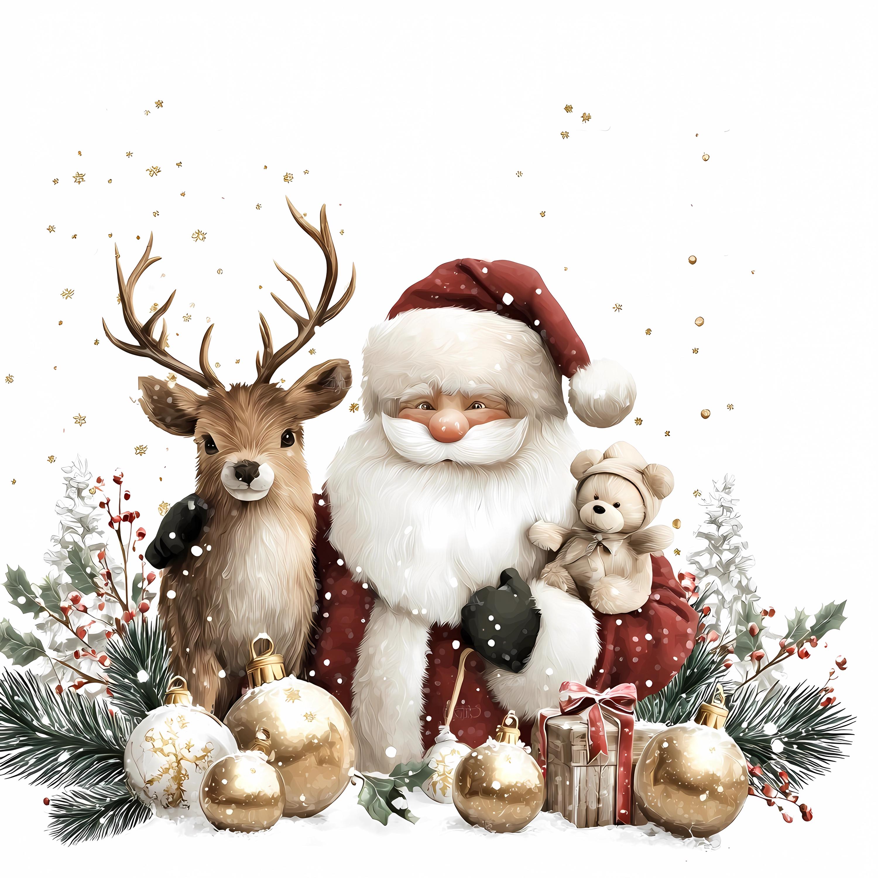 Santa Claus and Reindeer Clipart Bundle - Etsy