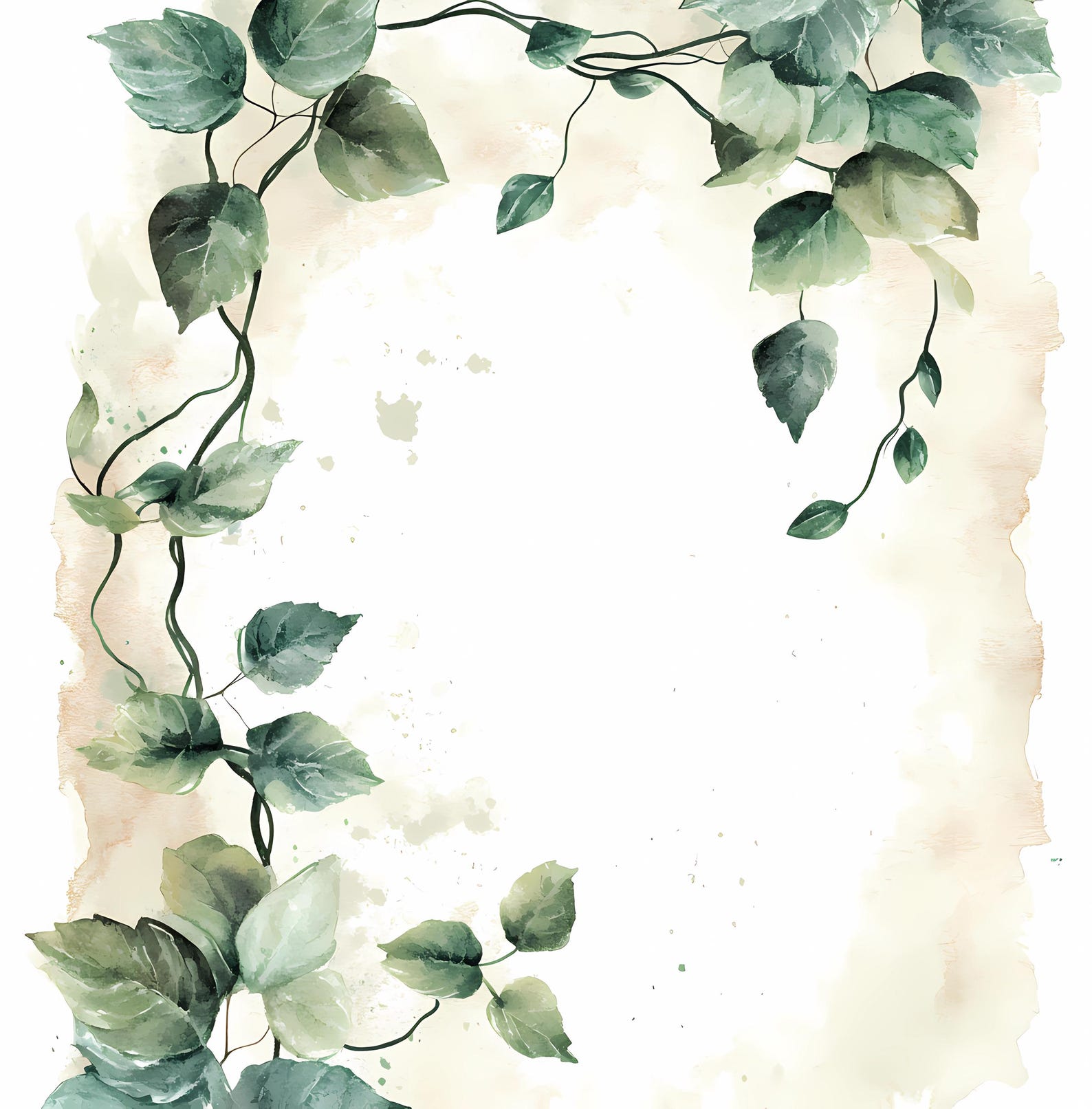 Vintage Watercolor Leaf Border PNG Bundle Set of 10 for Printing and ...