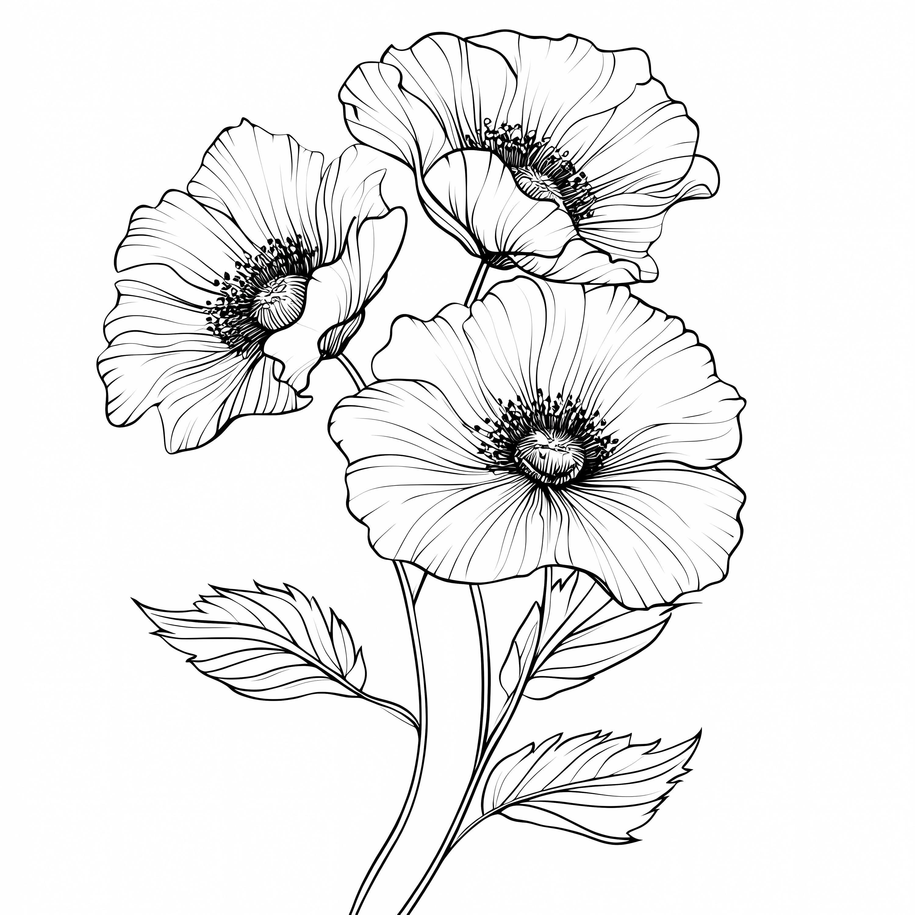 Floral Line Art Clipart Bundle: Black & White Flower Stems (PNG JPG) - Etsy
