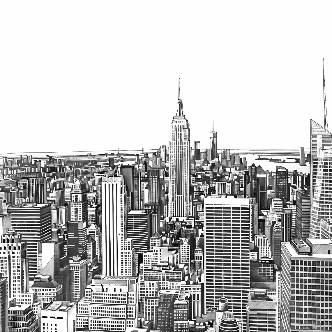 New York City Skyline Clipart Bundle: Manhattan Line Art (PNG, JPG, PDF ...