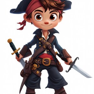 8 Boy Pirate Watercolor Clipart, Cute Pirate Boy Clip Art, Cartoon ...