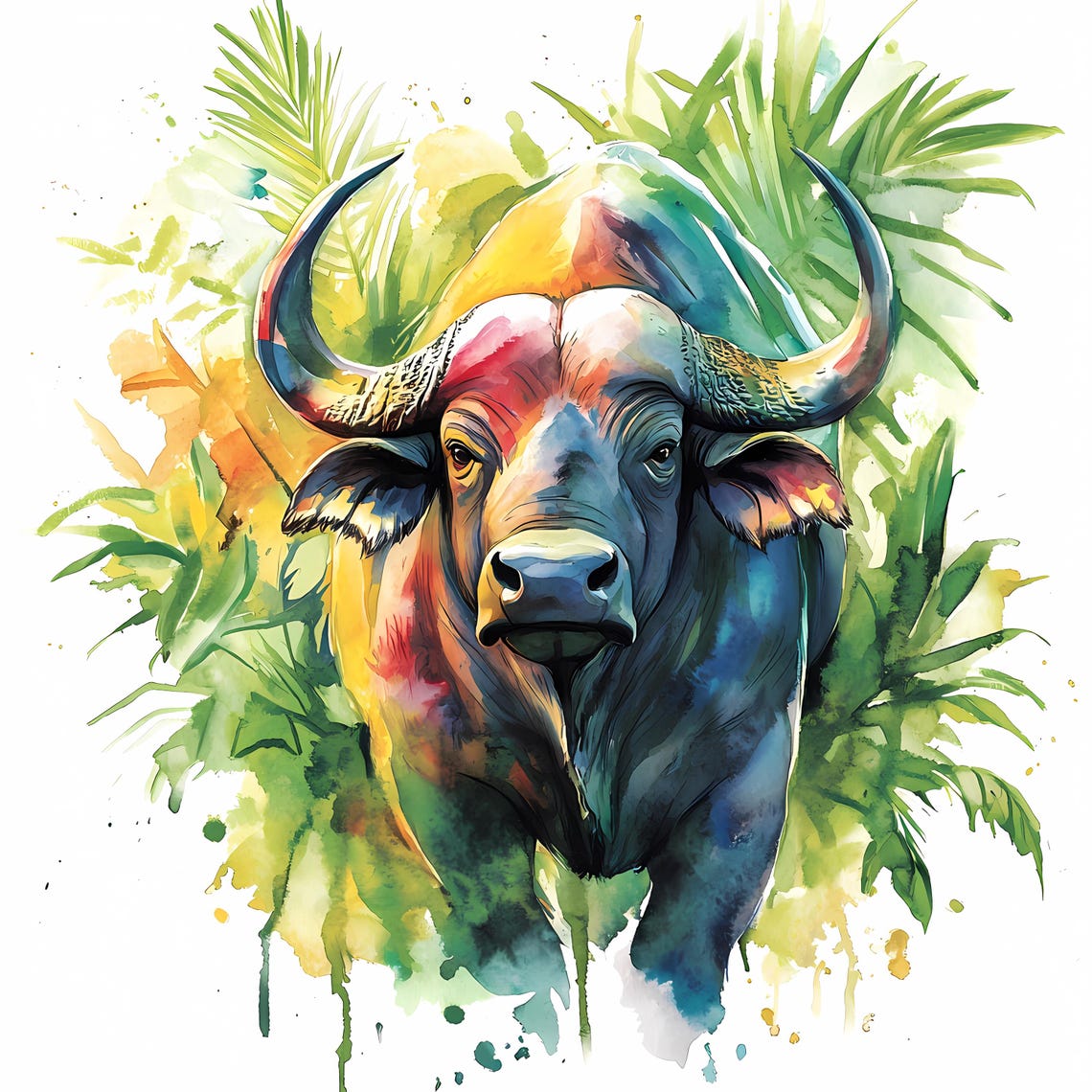 8 Colored Buffalo Clipart, African Buffalo Images, Watercolor Buffalo ...