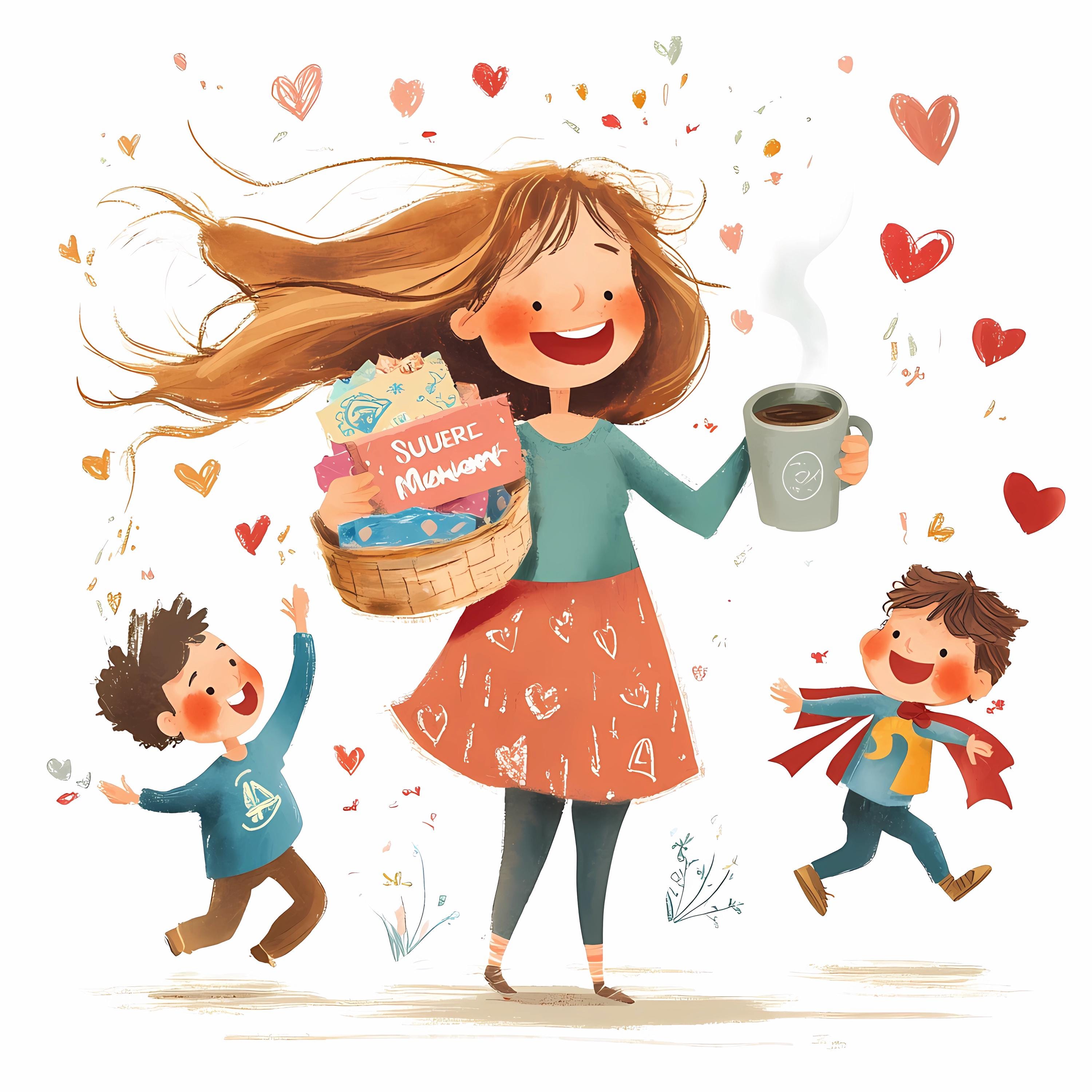 Mother's Day Clipart: Happy Mom With Kids PNG Bundle (digital Download ...