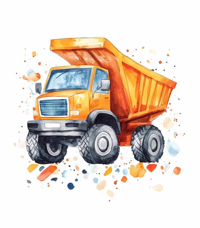 Watercolor Construction Truck Clipart: Dump Truck PNG (digital Download ...