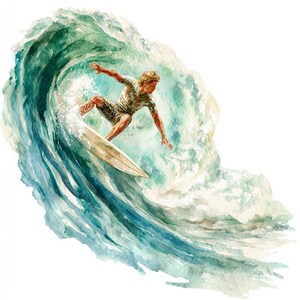 Watercolor Surfing Clipart Bundle: Tropical Beach Art (PNG JPG Digital ...