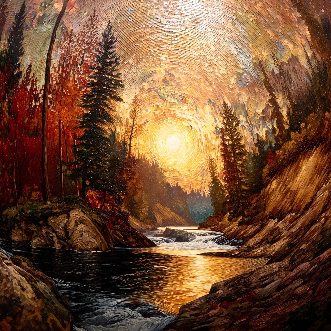 Mosaic Landscape Sunset Wall Art Bundle. Digital Painting Set, Nature ...