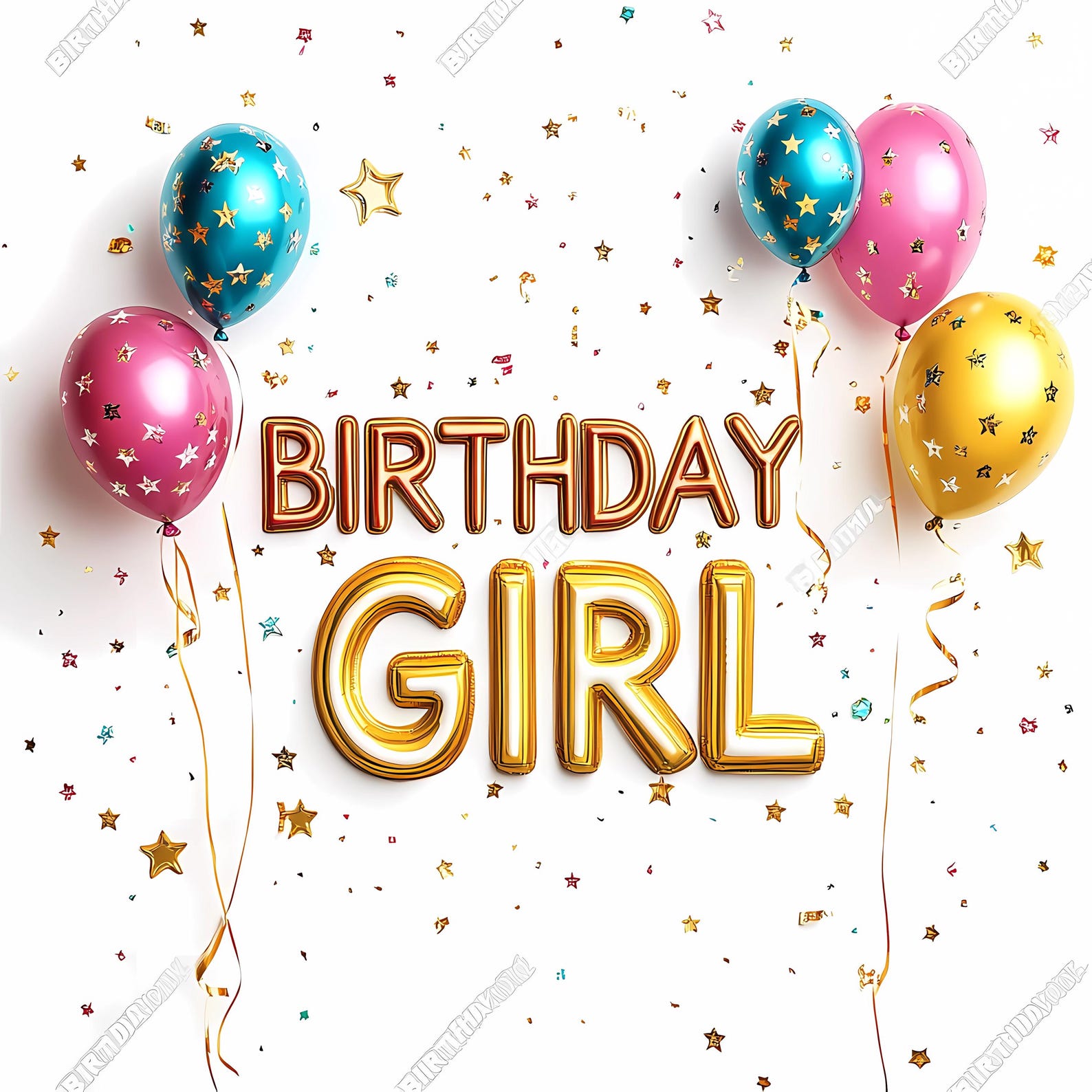 Birthday Girl Balloons Clipart Bundle Pink Gold Blue PNG, 8 Birthday ...