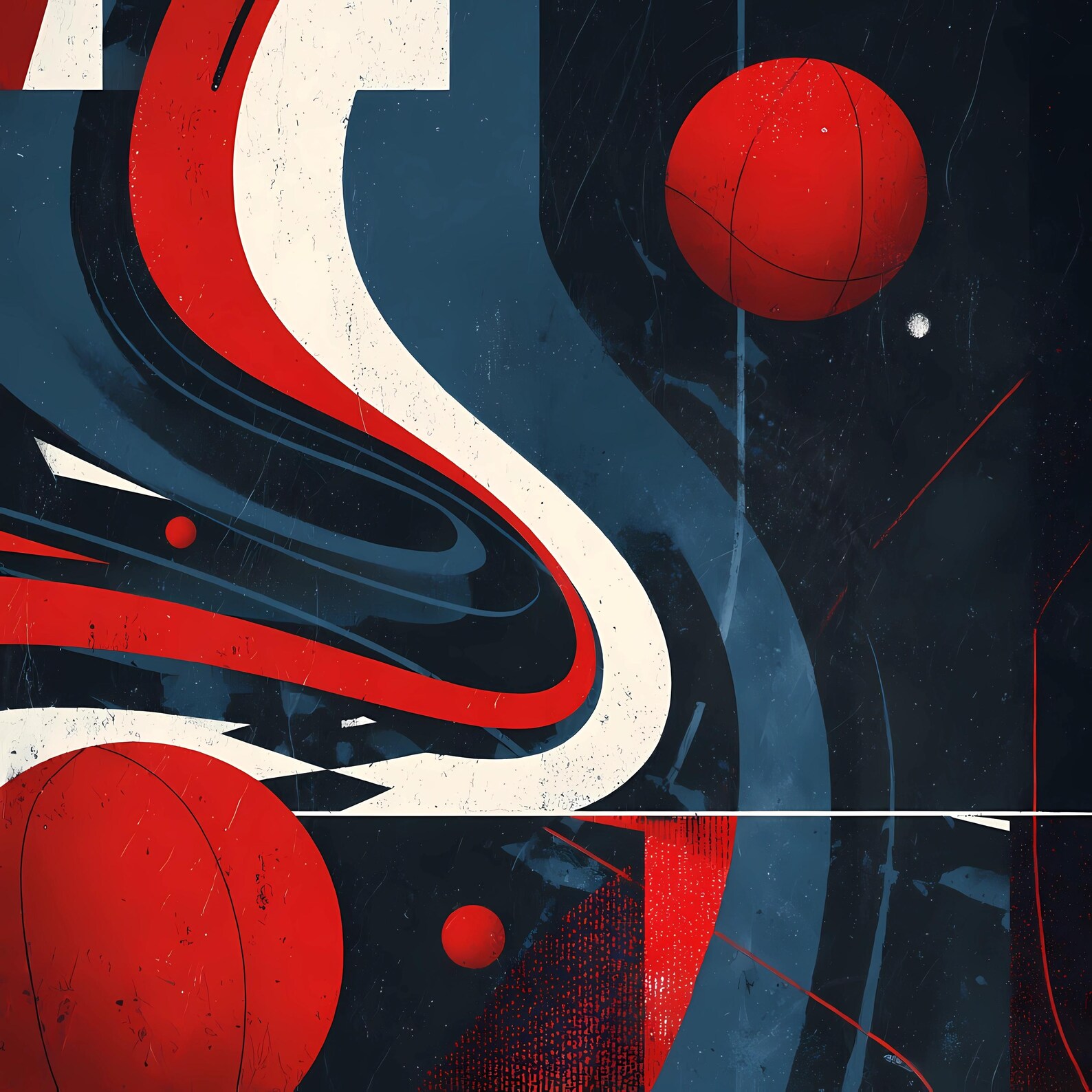 Abstract Basketball Wall Art for Boys Room and Teens, Bold Red Blue ...