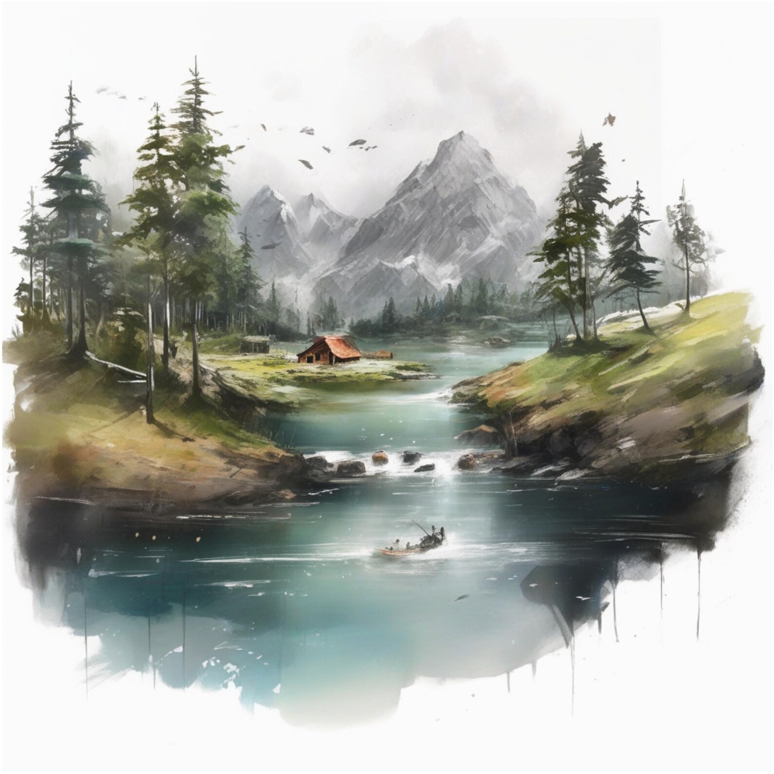 8 River Landscape Clipart Set, Watercolor Painting Natural Outdoor ...