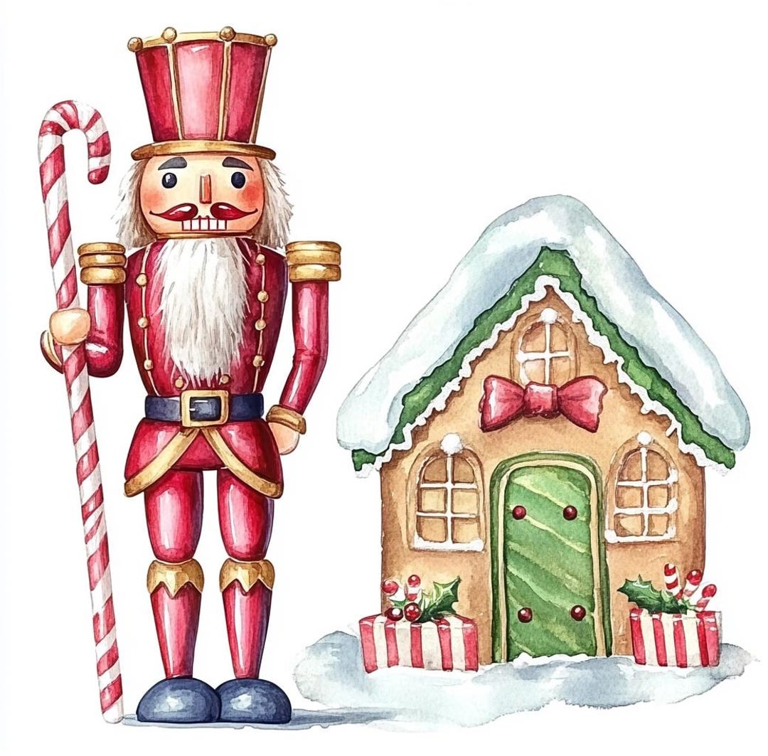 Watercolor Nutcracker & Gingerbread House Clipart Bundle Set of 12 (PNG ...
