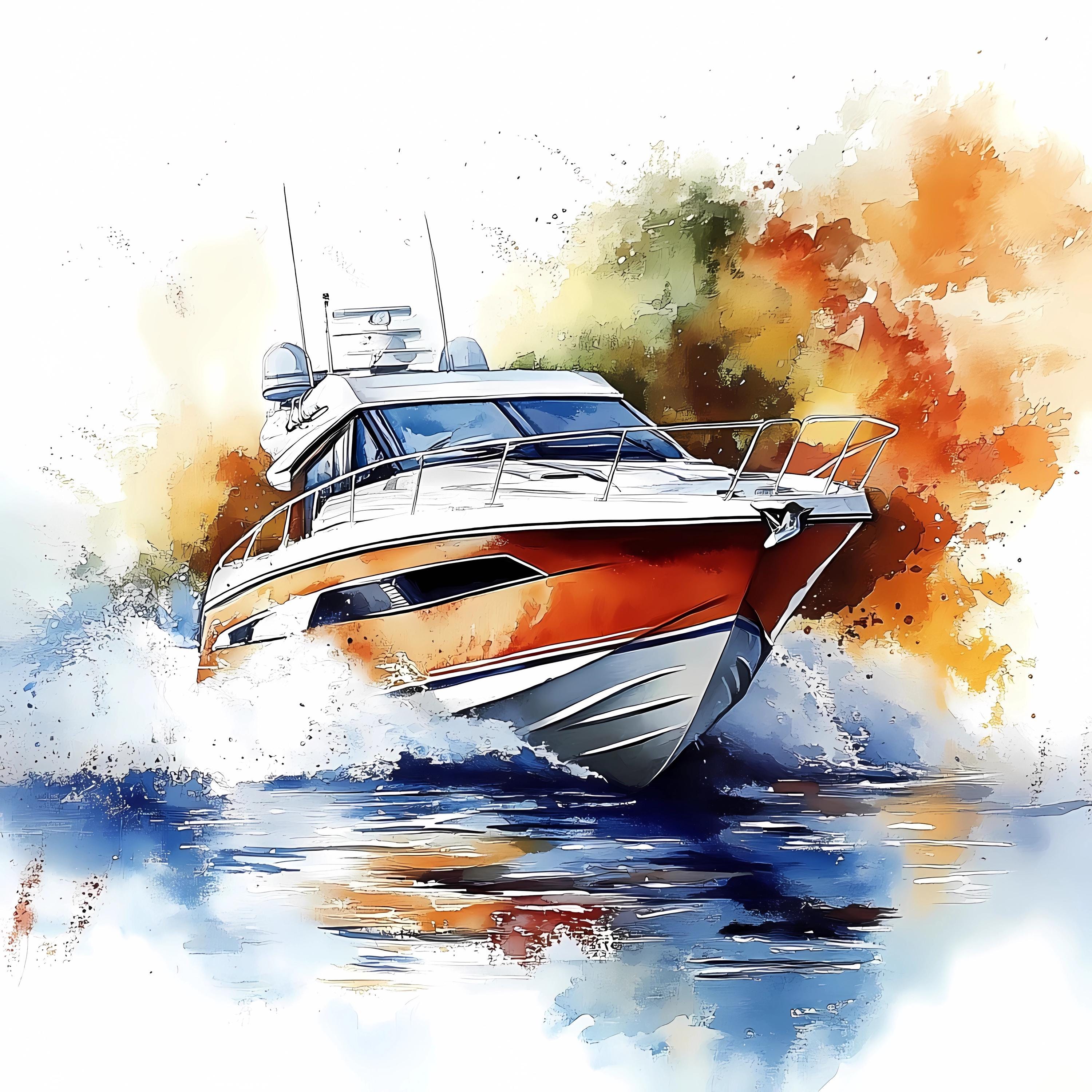 Watercolor Speedboat Clipart Bundle: Yacht & Motorboat Art, PNG JPG ...