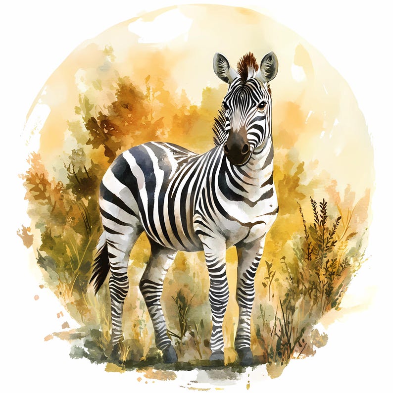 Watercolor Zebra Clipart Set, Wild Animal Art - Etsy