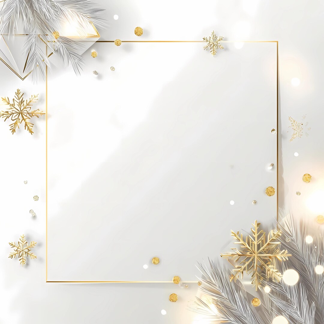 White and Gold 14 Winter Frames: Snowflake & Pine Clipart (PNG JPG ...