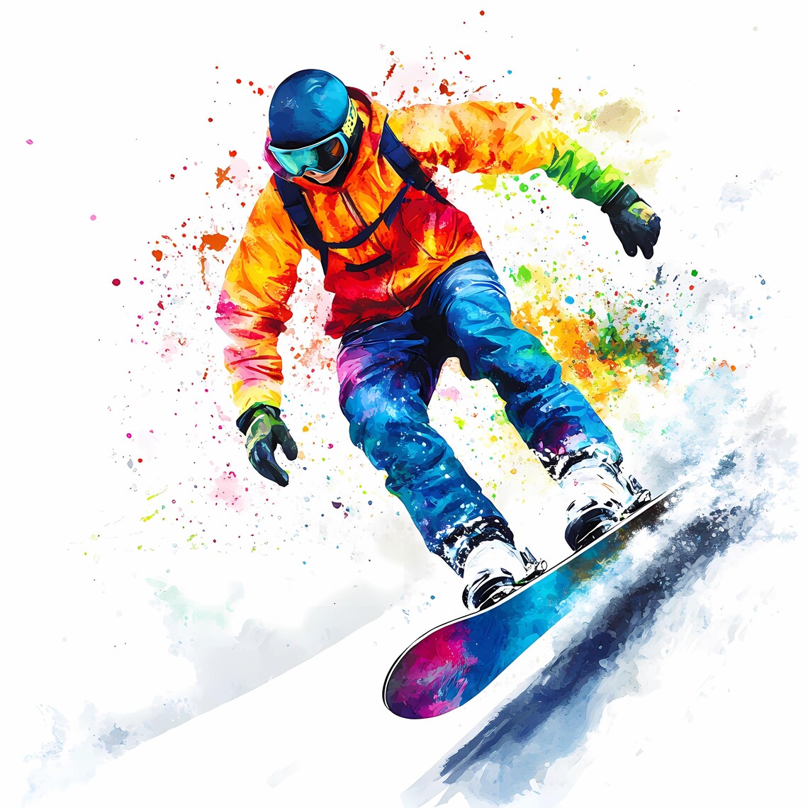 Snowboarding Clipart Set of 8: Watercolor Snowboarder Images (digital ...