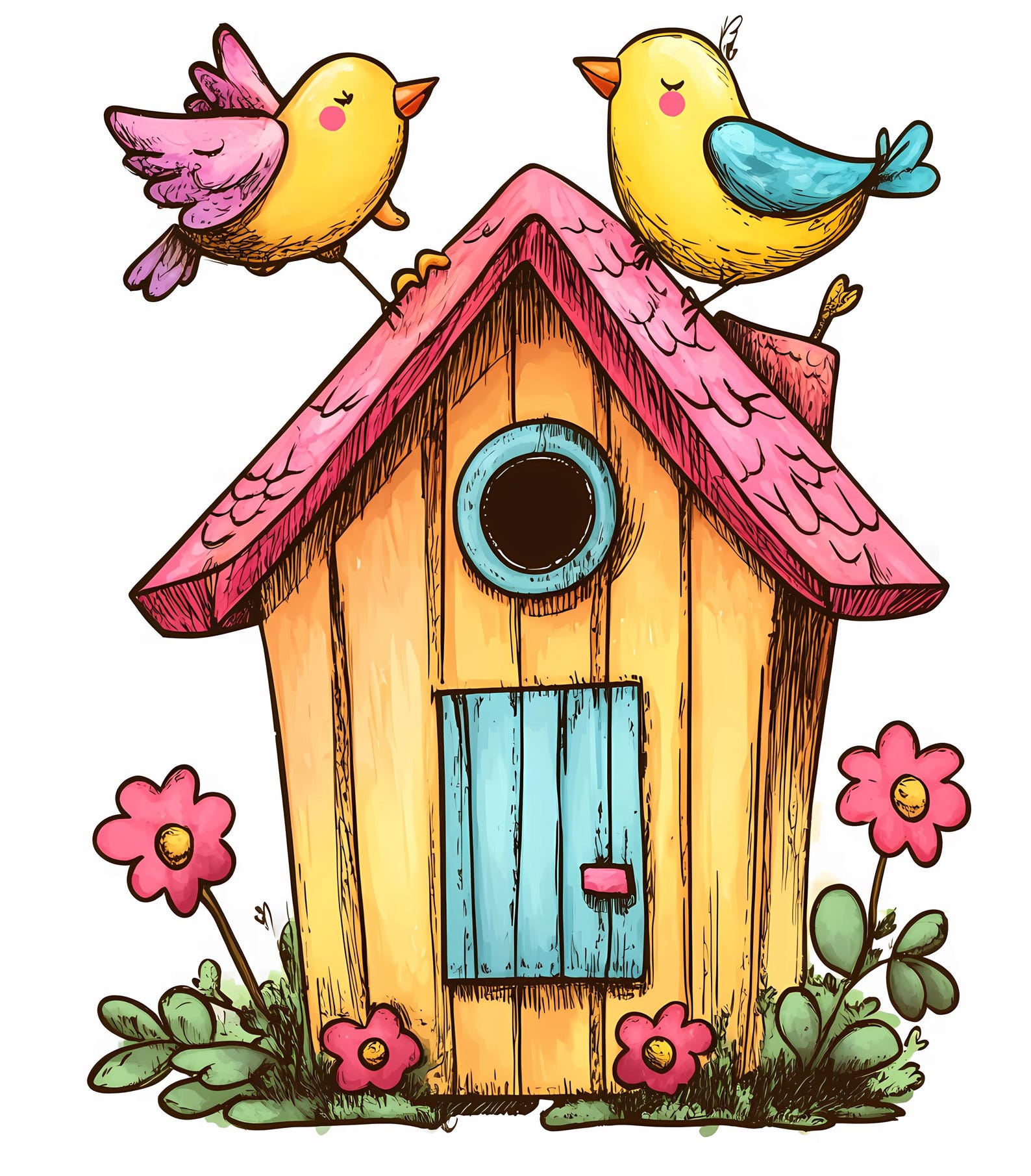 8 Cartoon Easter Bird House Clipart Bundle, Spring Floral Birdhouse PNG ...