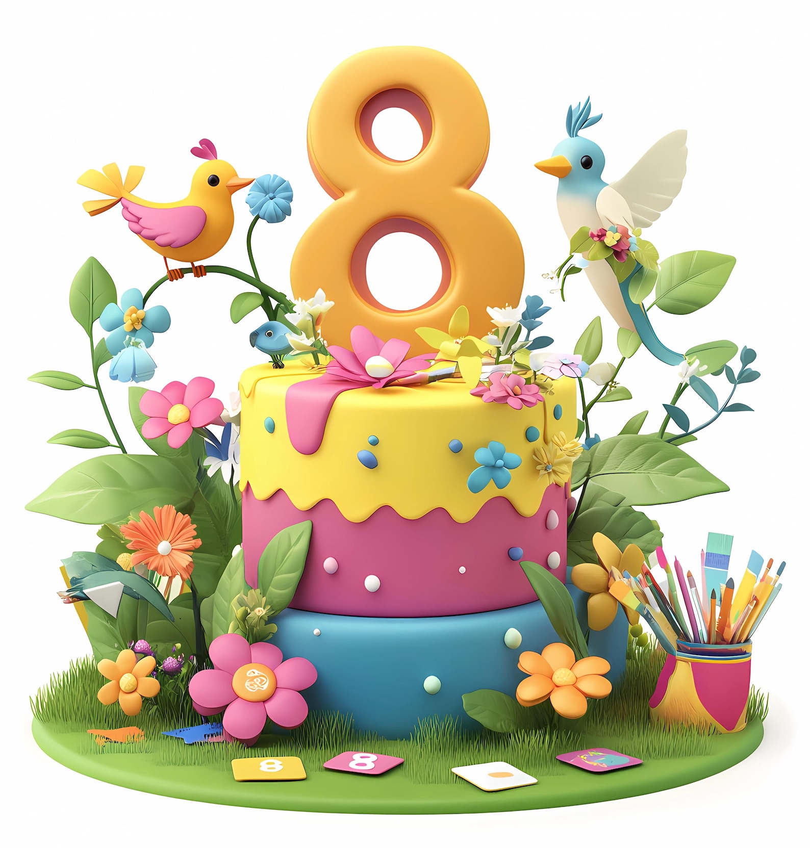 8th Birthday Cake Numbers Clipart Bundle, Cake Clipart, Printable ...