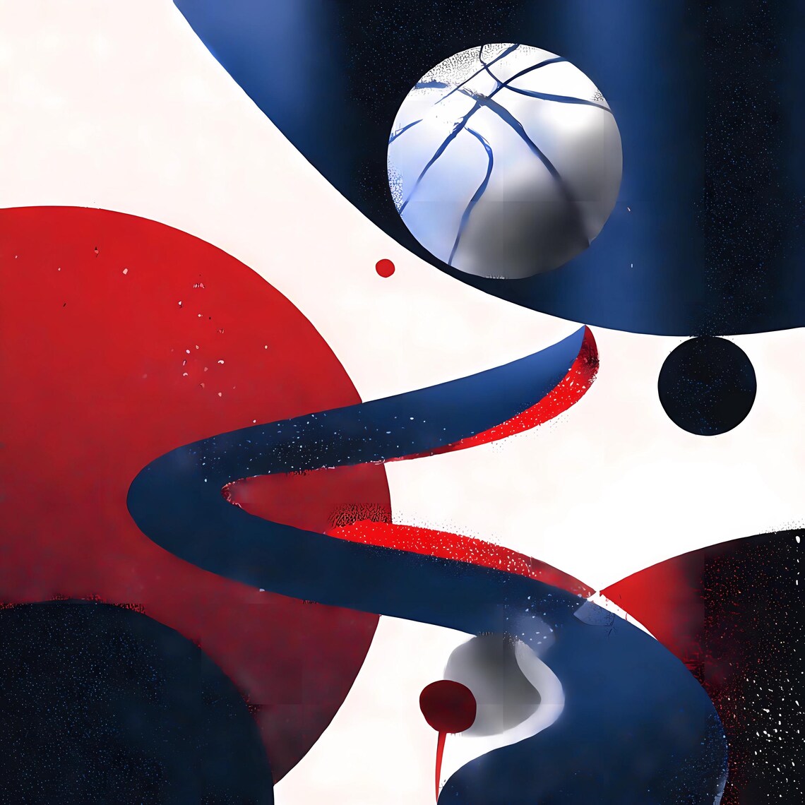 Abstract Basketball Wall Art for Boys Room and Teens, Bold Red Blue ...
