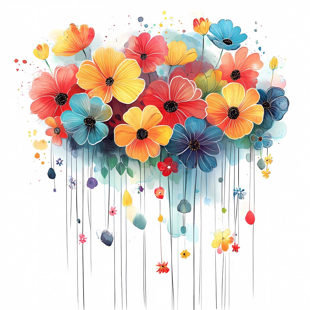 Watercolor Dripping Flowers Clipart Set of 8: Abstract Floral Design ...