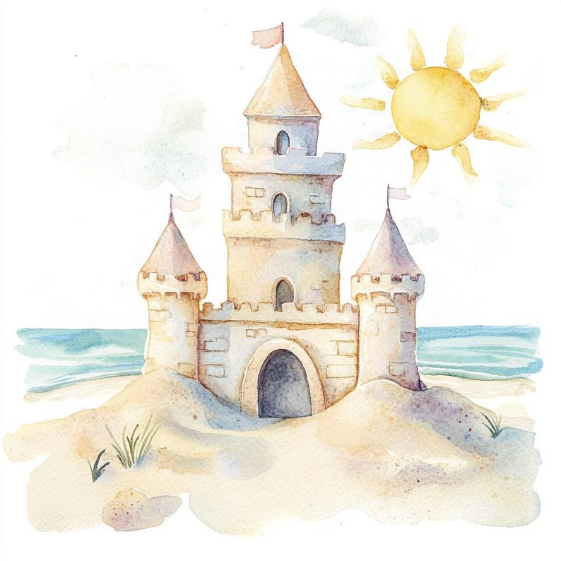 Sandcastle Clipart PNG, Watercolor Beach Castle Illustration,summer ...