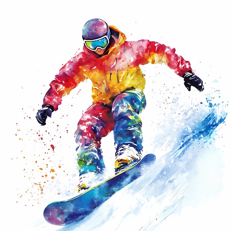 Snowboarding Clipart Set of 8: Watercolor Snowboarder Images (digital ...