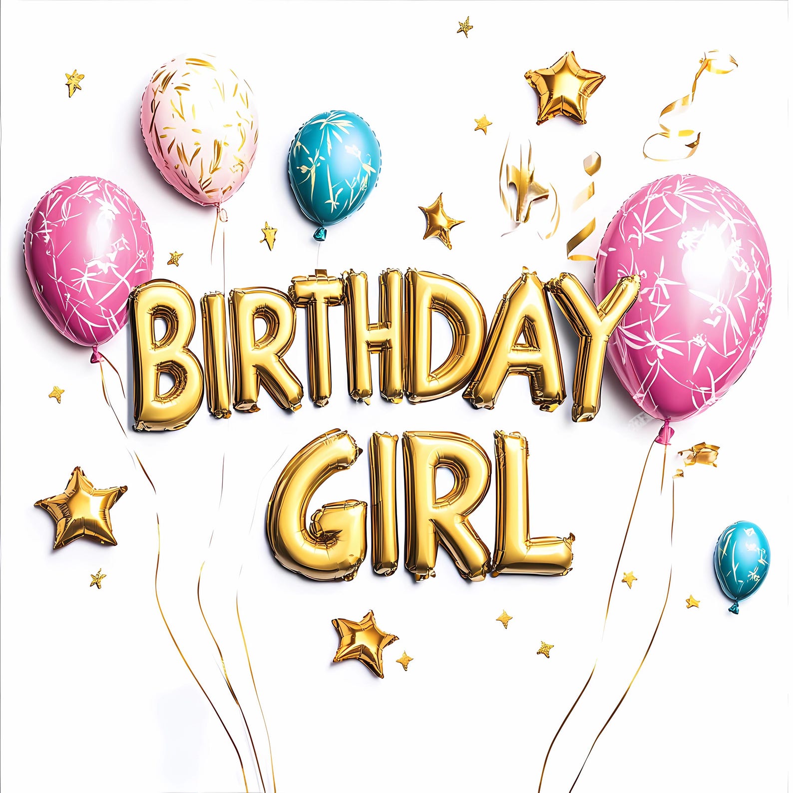 Birthday Girl Balloons Clipart Bundle Pink Gold Blue PNG, 8 Birthday ...